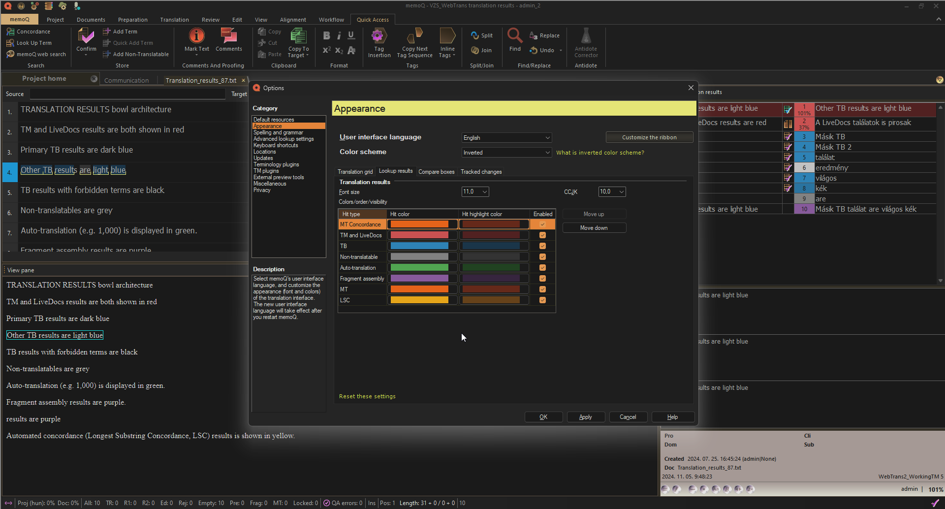 Bringing Visual Comfort for Translators: memoQ's New Inverted Color Scheme